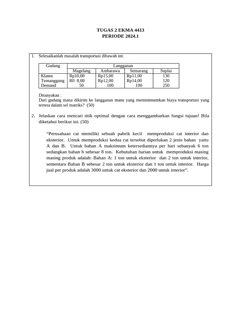 Tugas 2 Riset Operasi UT | PDF