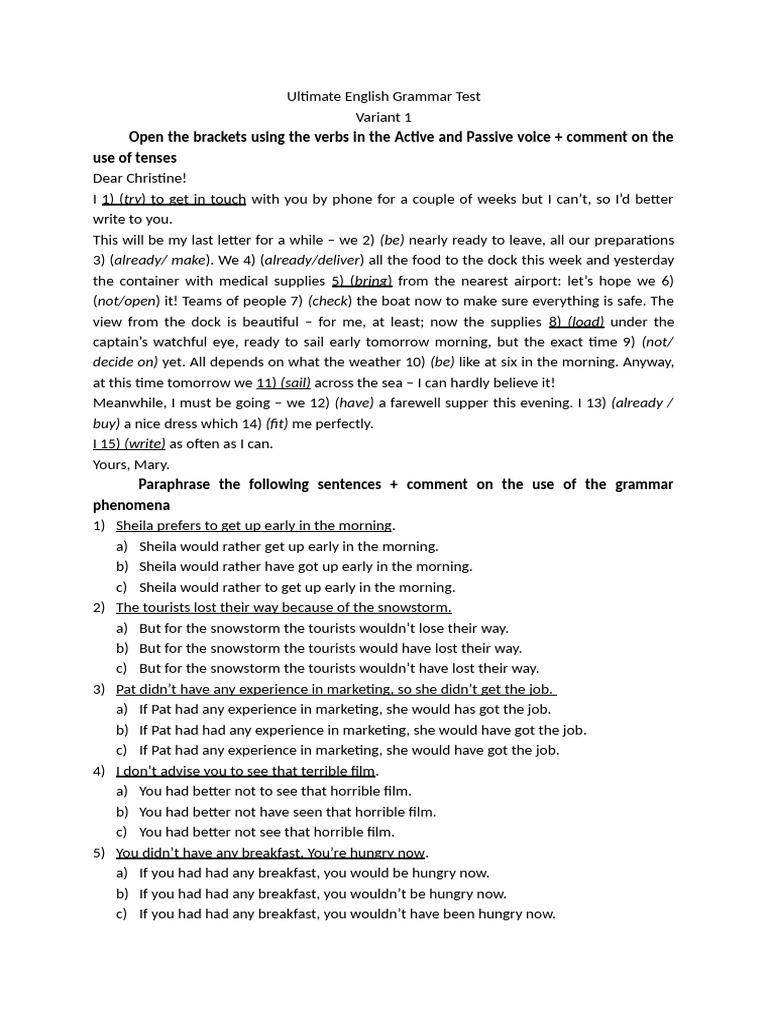 Advanced English Grammar Test | PDF | English Grammar