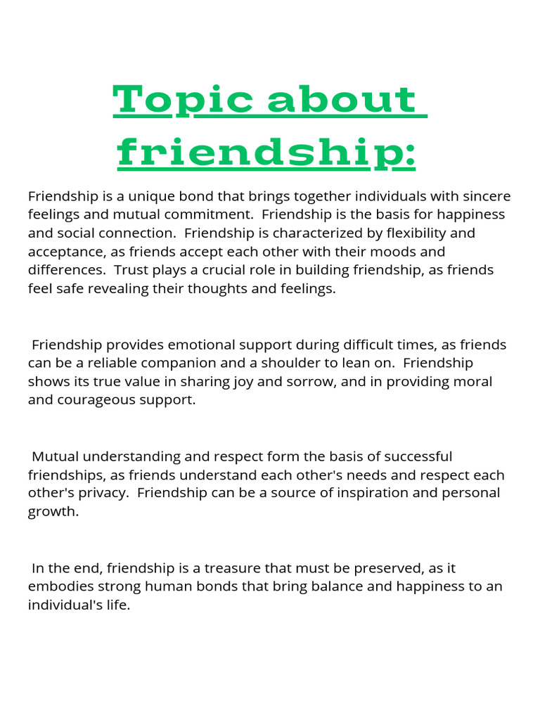 Friendship Is A Unique Bond That Brings Together Individuals With ...