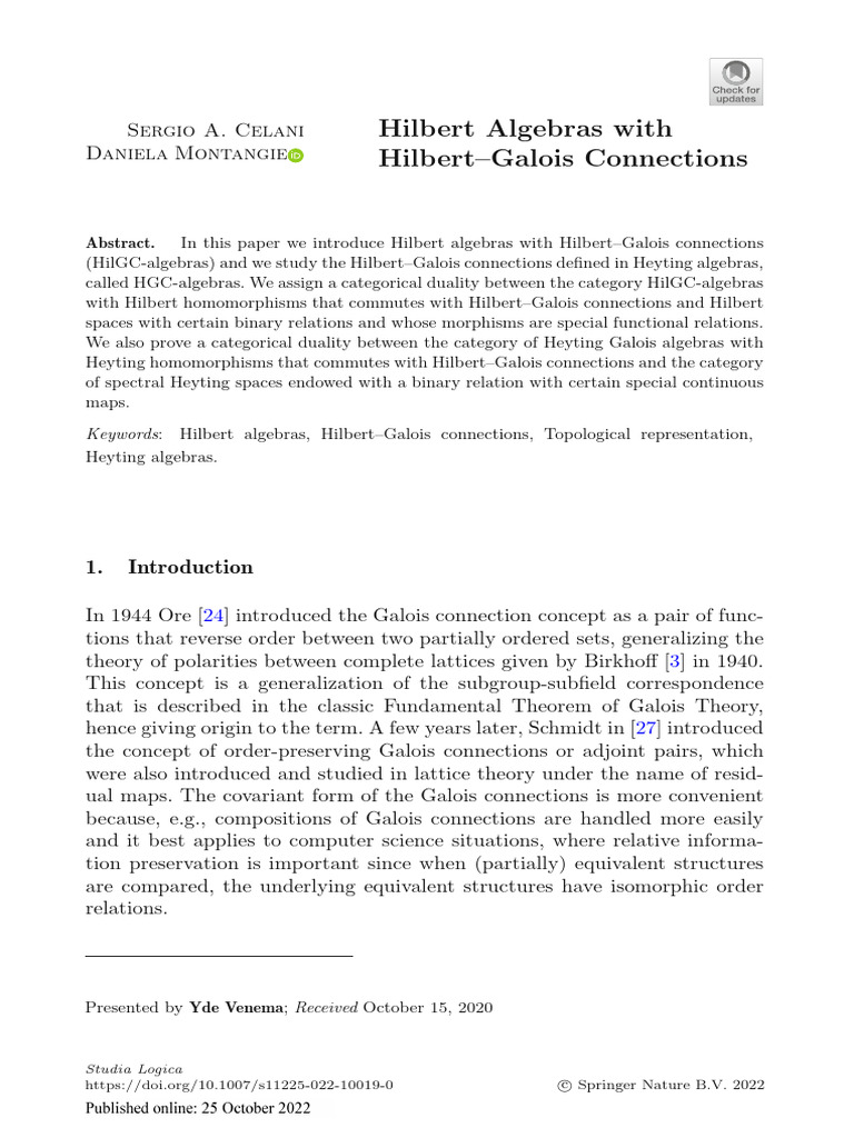 Hilbert Algebras With Hilbert-Galois Connections Studia Logica | PDF ...