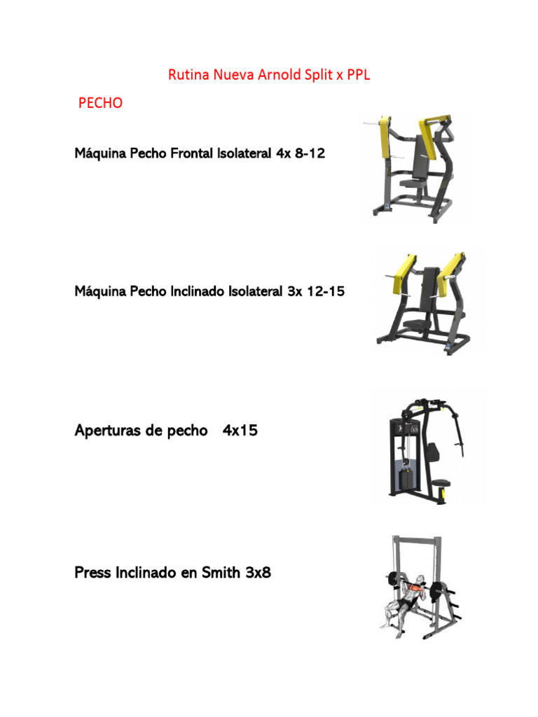 Rutina Nueva Arnold Split X PPL Pecho | PDF