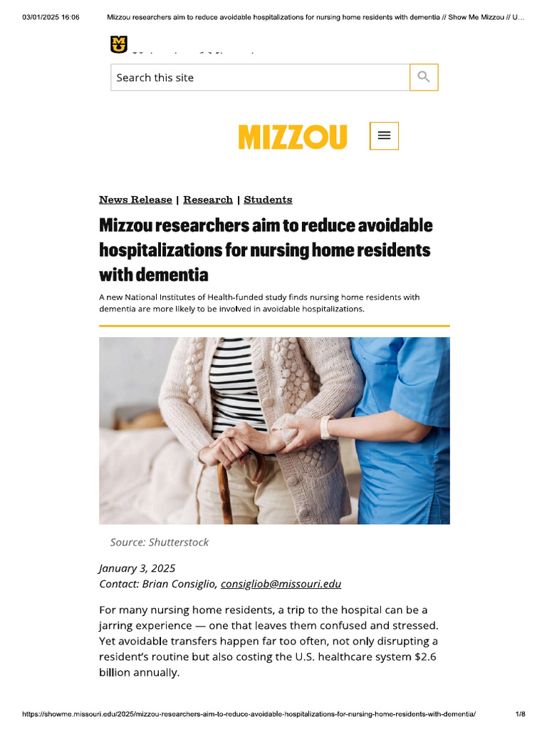 Mizzou Researchers Aim To Reduce Avoida... Ow Me Mizzou - University of Missouri | PDF