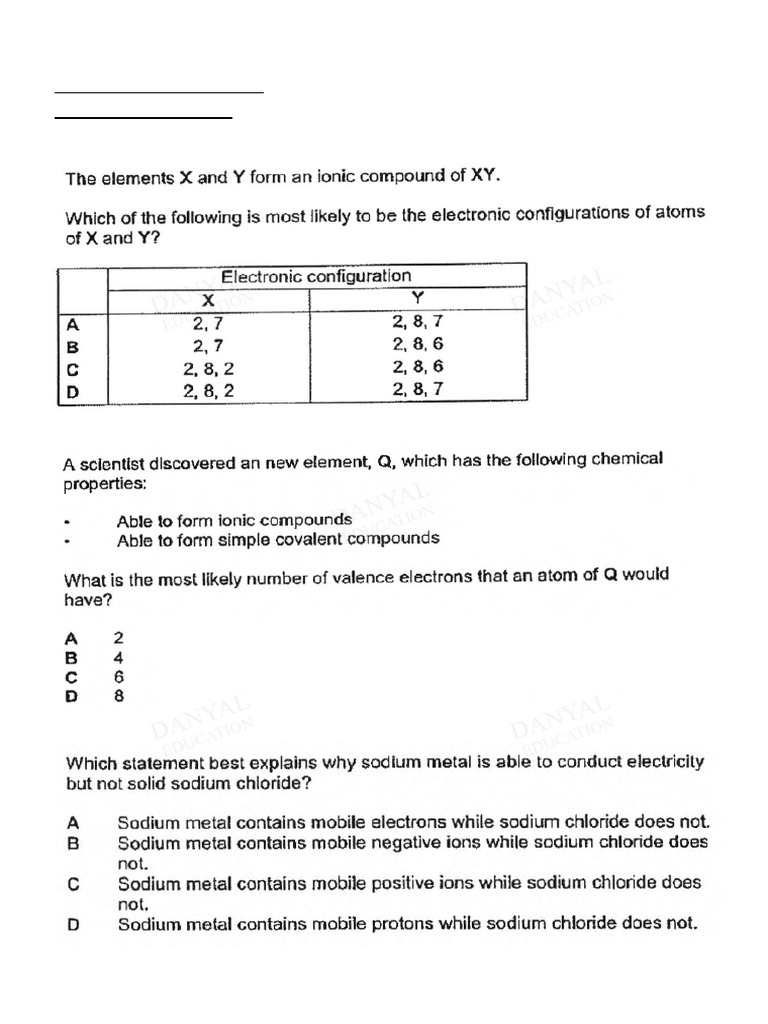 Pure Chemistry MCQs Chemical Bonding Test 4.0 | PDF
