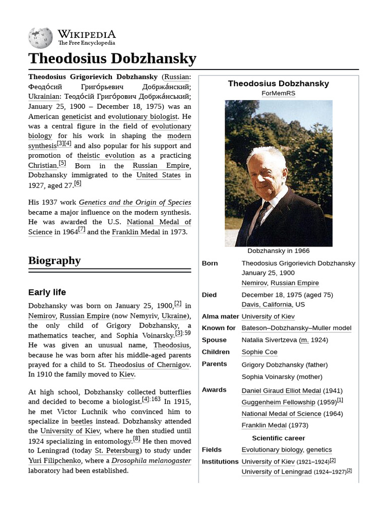 Theodosius_Dobzhansky | PDF | Evolutionary Biology | Biological Evolution