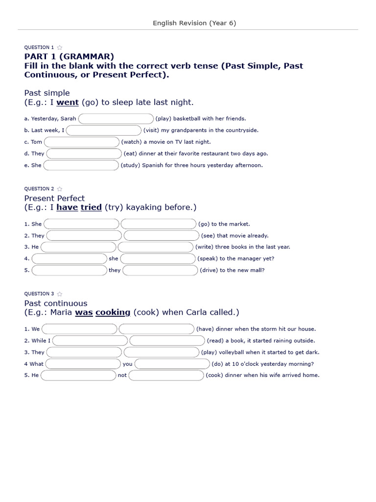 English Revision (Year 6) | PDF | Sleep