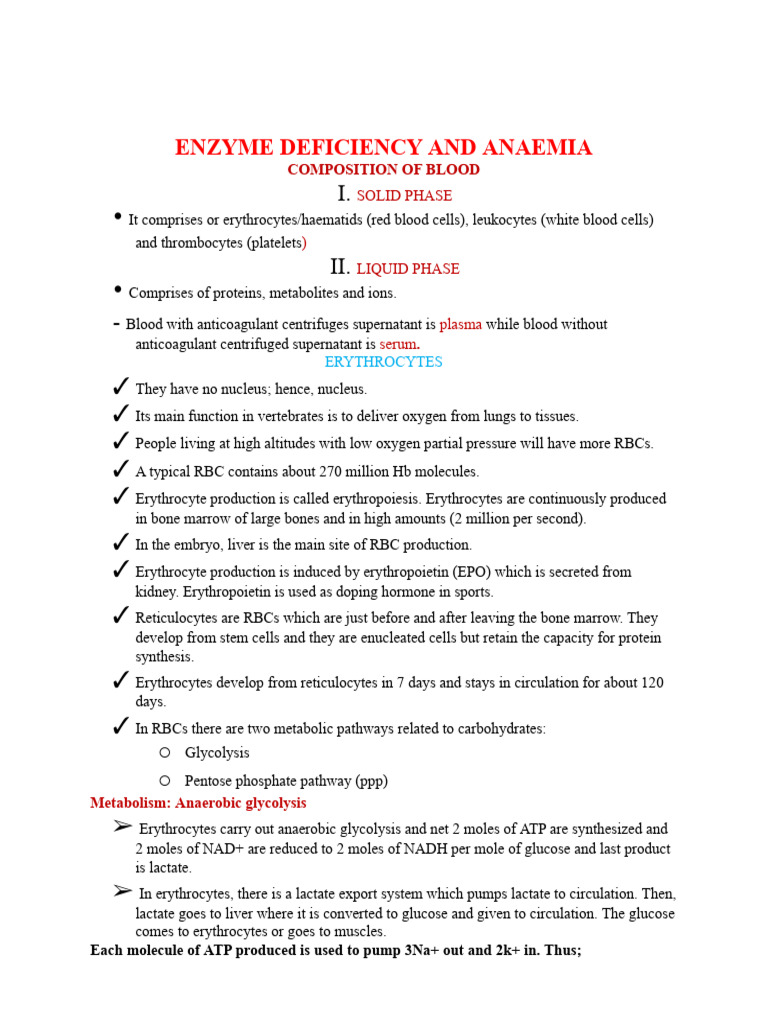 Enzyme Deficiency & Anemia-1 | PDF | Red Blood Cell | Nicotinamide ...
