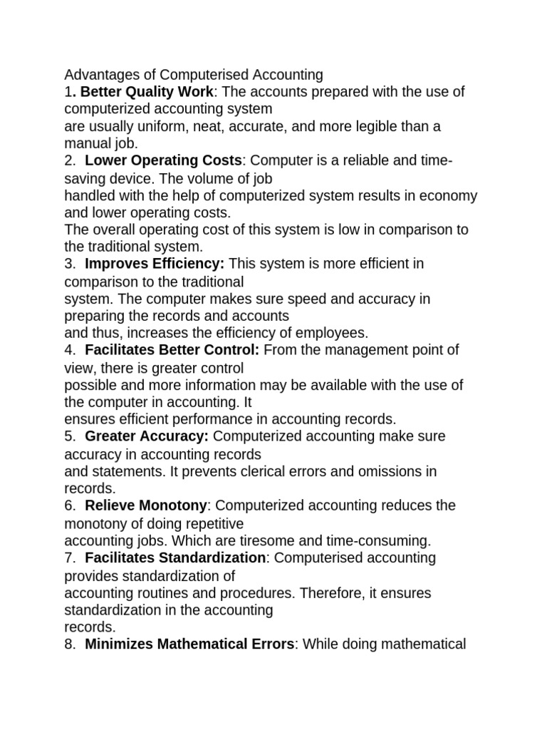 Advantages and Disadvantages of Computerized Accounting | PDF ...