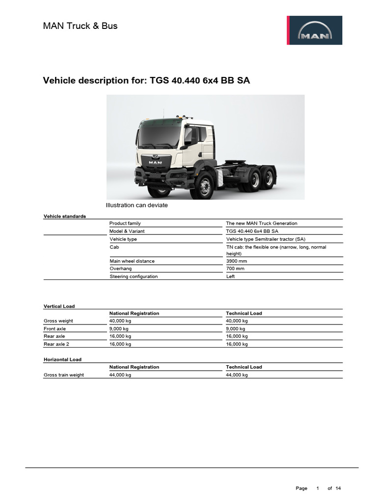 MAN TGS 40.440 6x4 Specifications | PDF | Truck | Axle