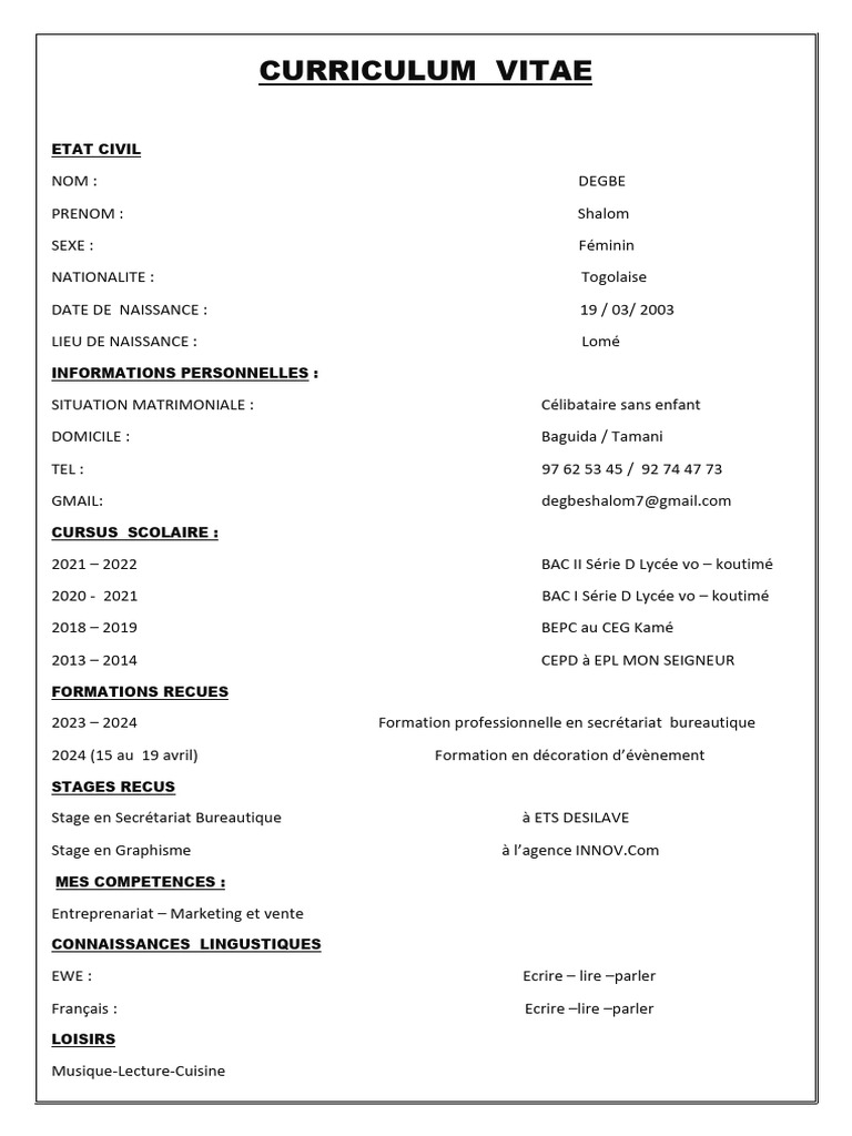 CV de Shalom Degbe | PDF