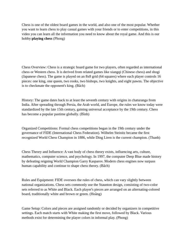 tóm tắt cờ vua | PDF | Chess | Board Games