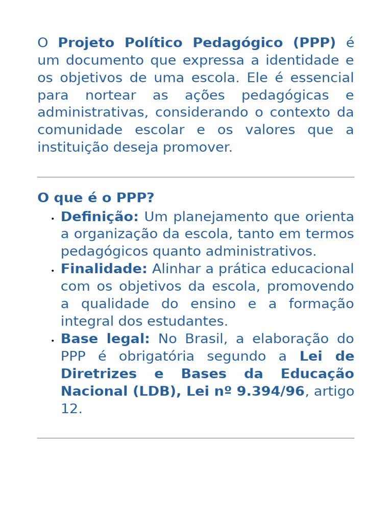 PPP- PROJETO POLITICO PEDAGOGICO NAS ESCOLAS E CMEIS | PDF | Pedagogia