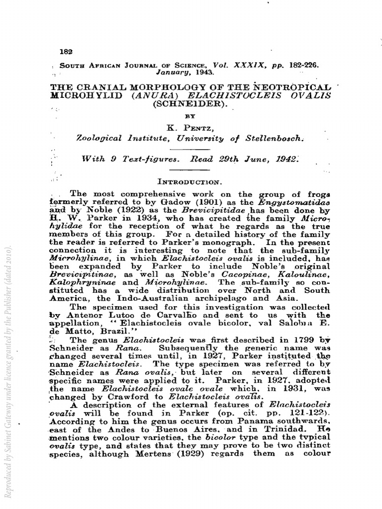 Pentz 1943 The Cranial Morphology of The Neotropical Microhylid 29 ...