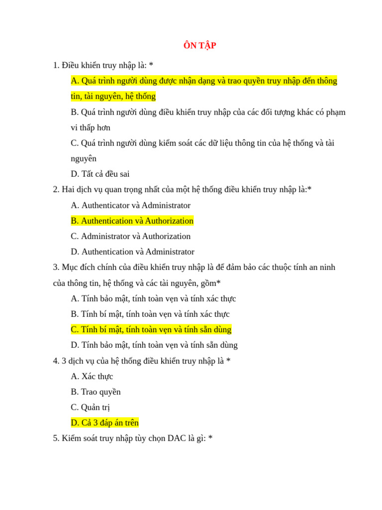 Đáp Án Chương 5 - CSATTT | PDF