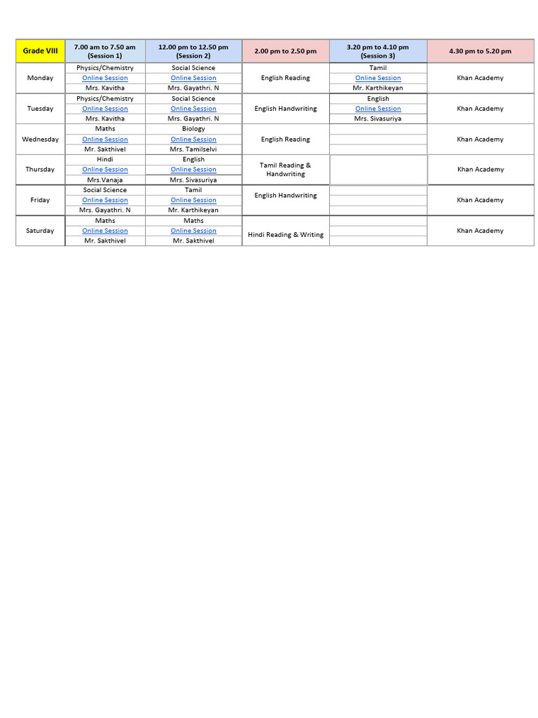 Grade 8 timetable new???? | PDF