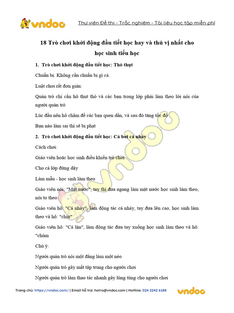 Tro Choi Khoi Dong Dau Tiet Hoc Hay Va Thu VI | PDF