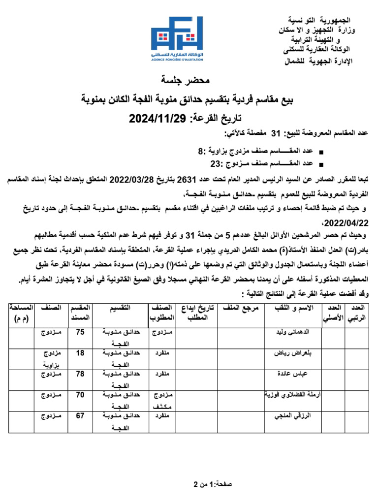PV Provisoire Jardin Mannouba El Fajja | PDF