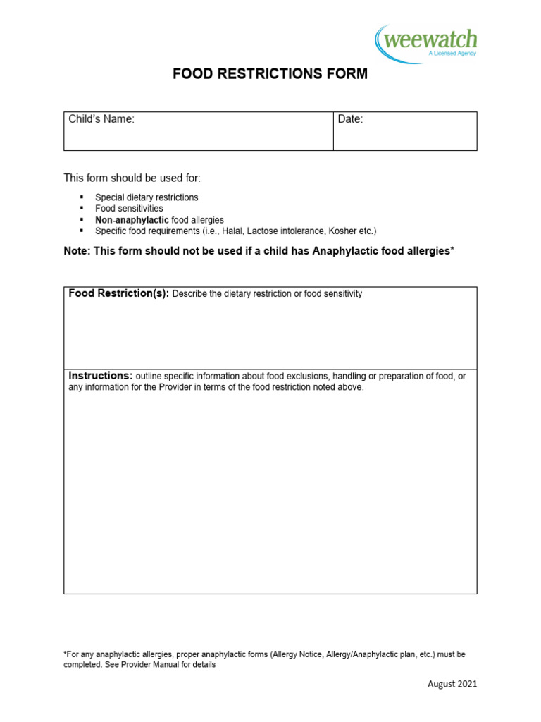 Food Restrictions | PDF