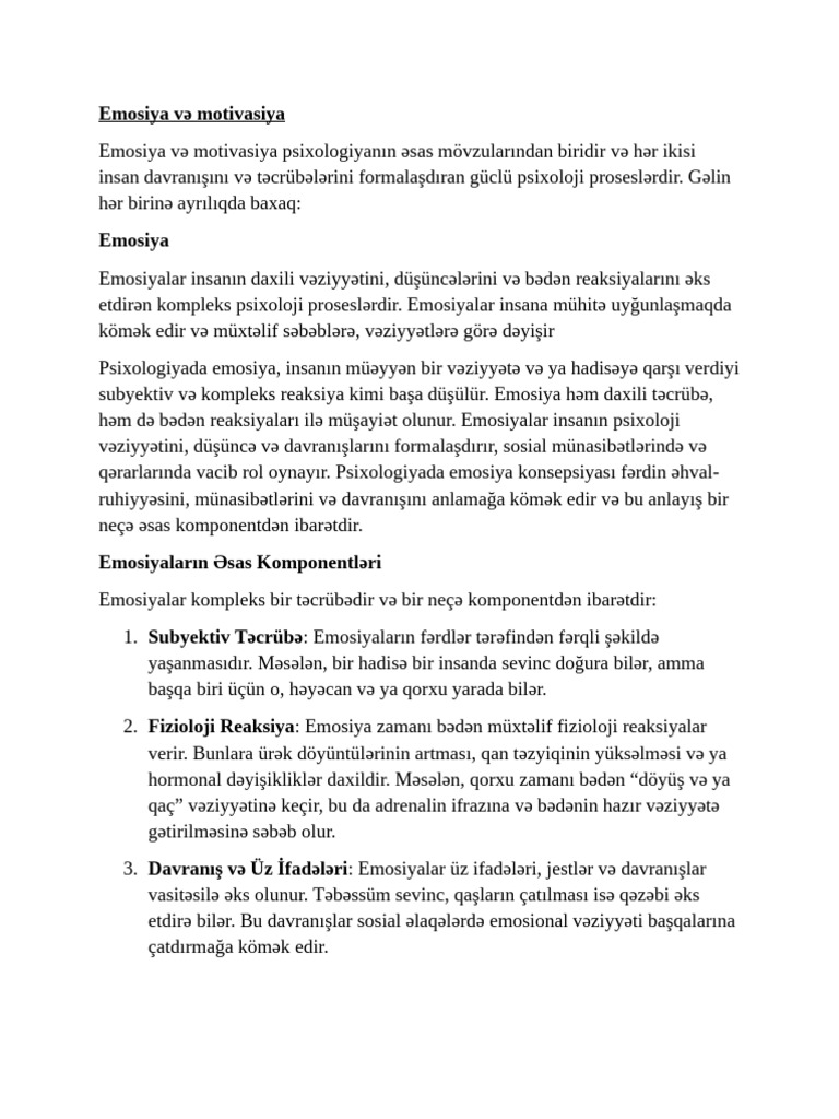 Emosiya VƏ Motivasiya | PDF