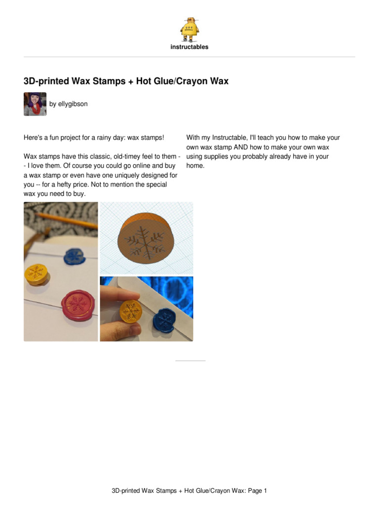 3D Printed Wax Stamps Hot GlueCrayon Wax | PDF | 3 D Printing | Printer ...