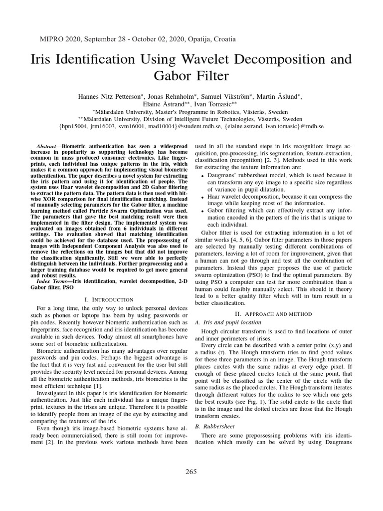 Iris Identification Using Wavelet Decomposition and Gabor Filter | PDF | Signal Processing ...