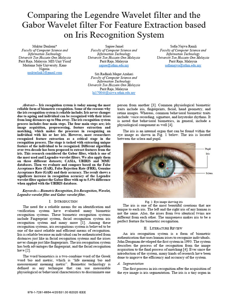 Comparing The Legendre Wavelet Filter And The Gabor Wavelet Filter For