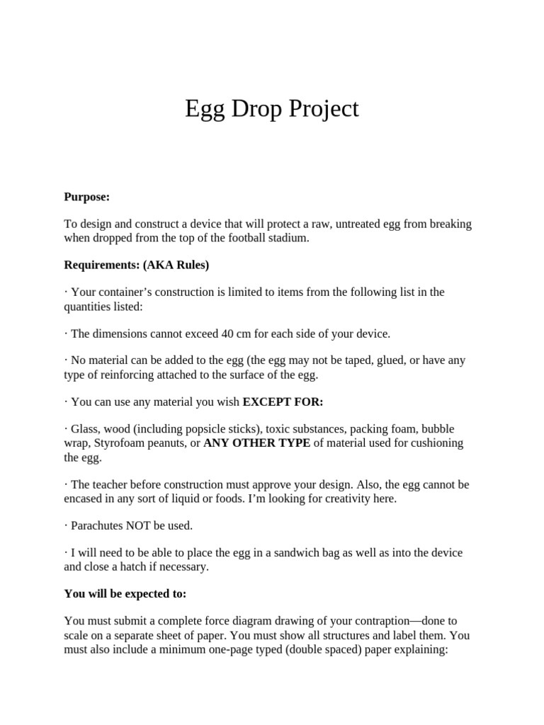Egg Drop Project 2 Pdf Force Materials