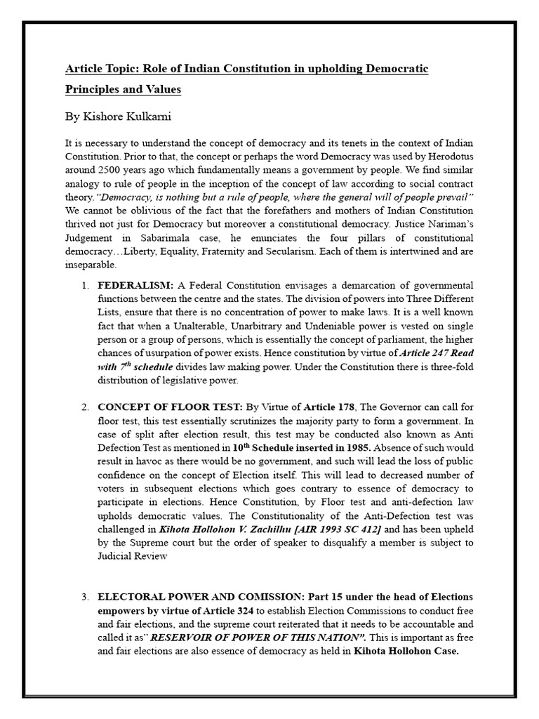 Role of Indian Constitution in Upholding Democratic Values and ...