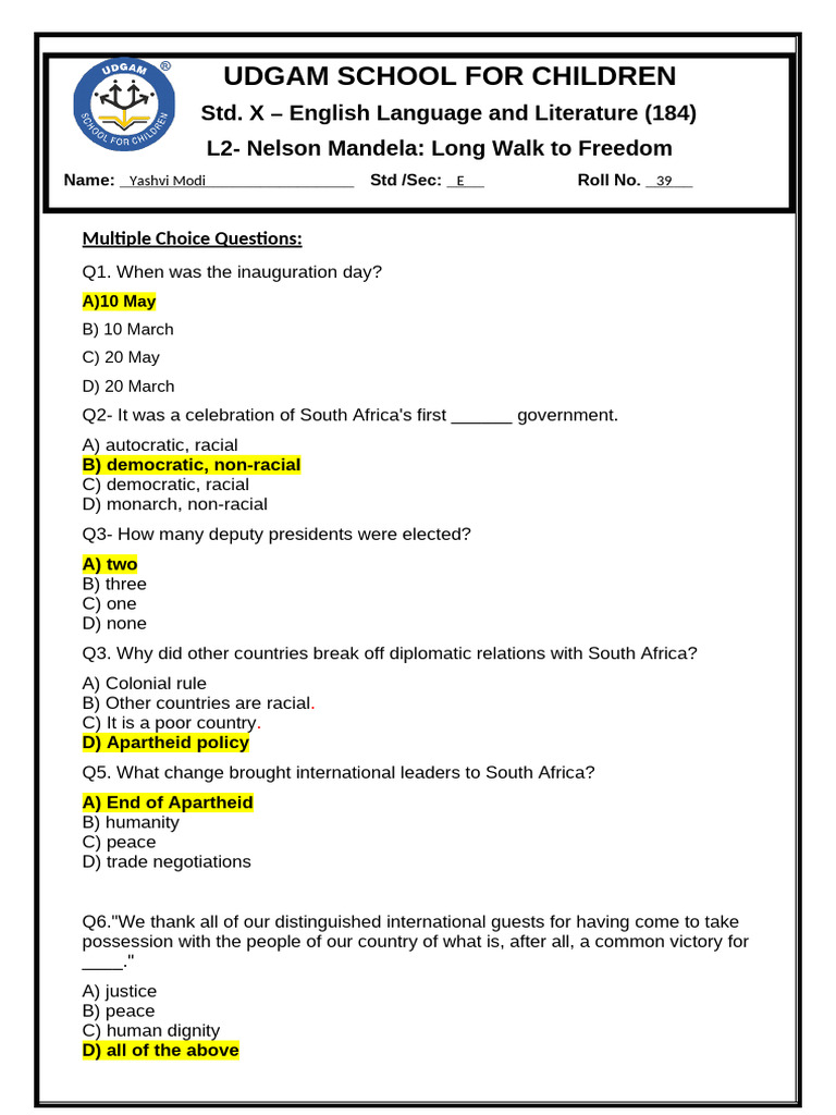 L-2 Nelson Mandela Assignment | PDF | Nelson Mandela | Racism