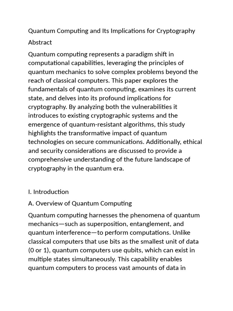 Quantum Computing and Its Implications For Cryptography | PDF | Quantum Computing | Computing