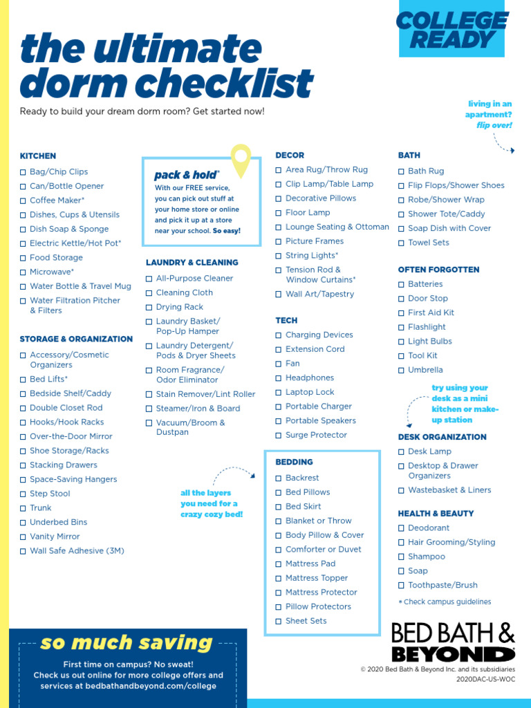 2020 US Dorm Checklist, English & Spanish | PDF