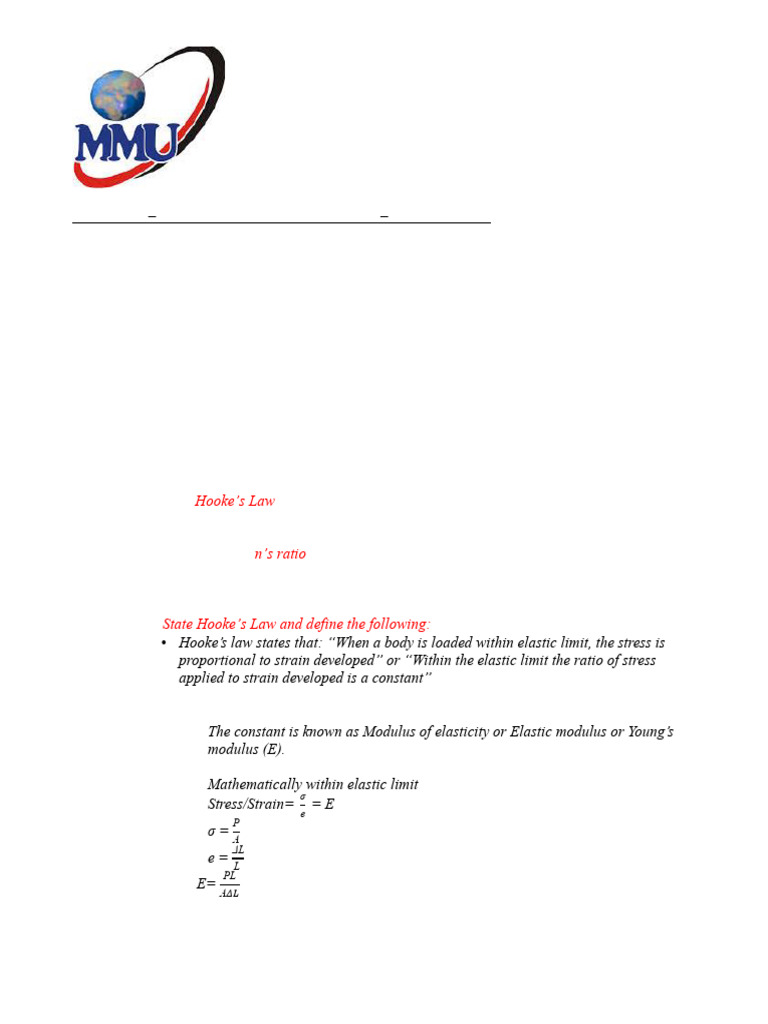 MME 2210 - Strength of Materials - Assignment 1 - Marking Scheme - Sep - Dec 2024 - Stress ...