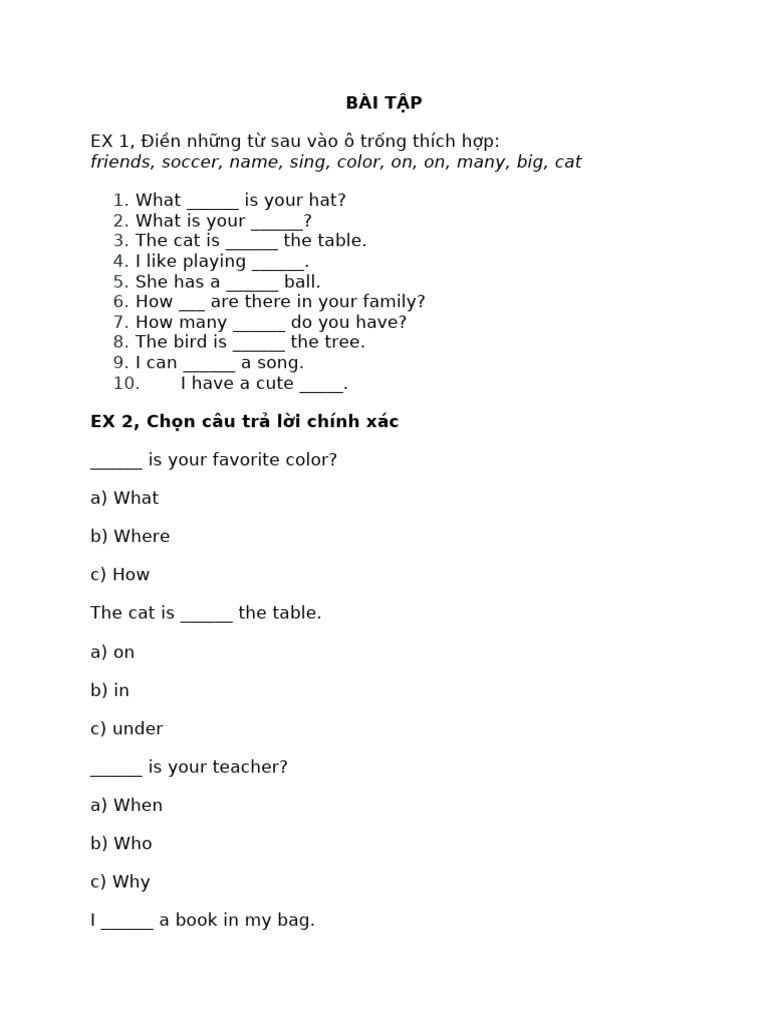 BÀI TẬP tiếng anh 7 | PDF