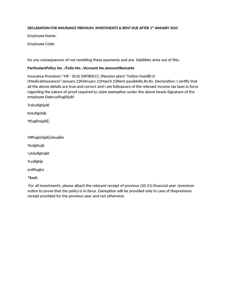Insurance Premium Declaration 2025 | PDF