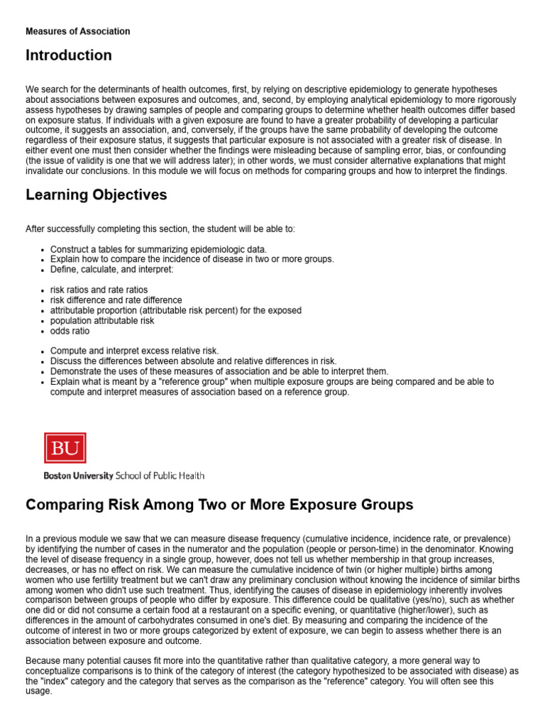 Measures of Association | PDF | Odds Ratio | Relative Risk