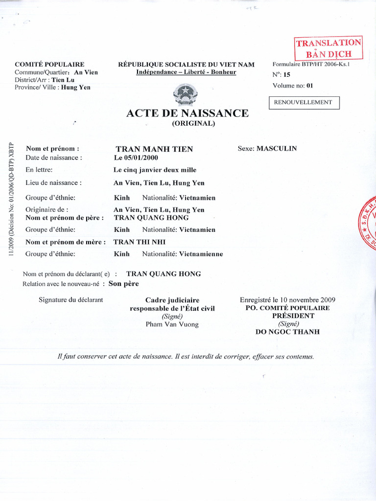 acte de naissance | PDF