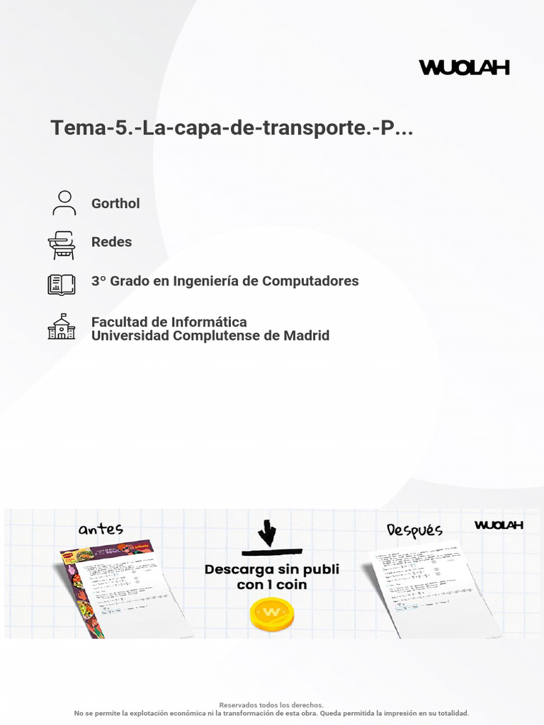Wuolah Free Tema 5. La Capa de Transporte. Protocolos TCP y UDP | PDF | Protocolo de Control de ...