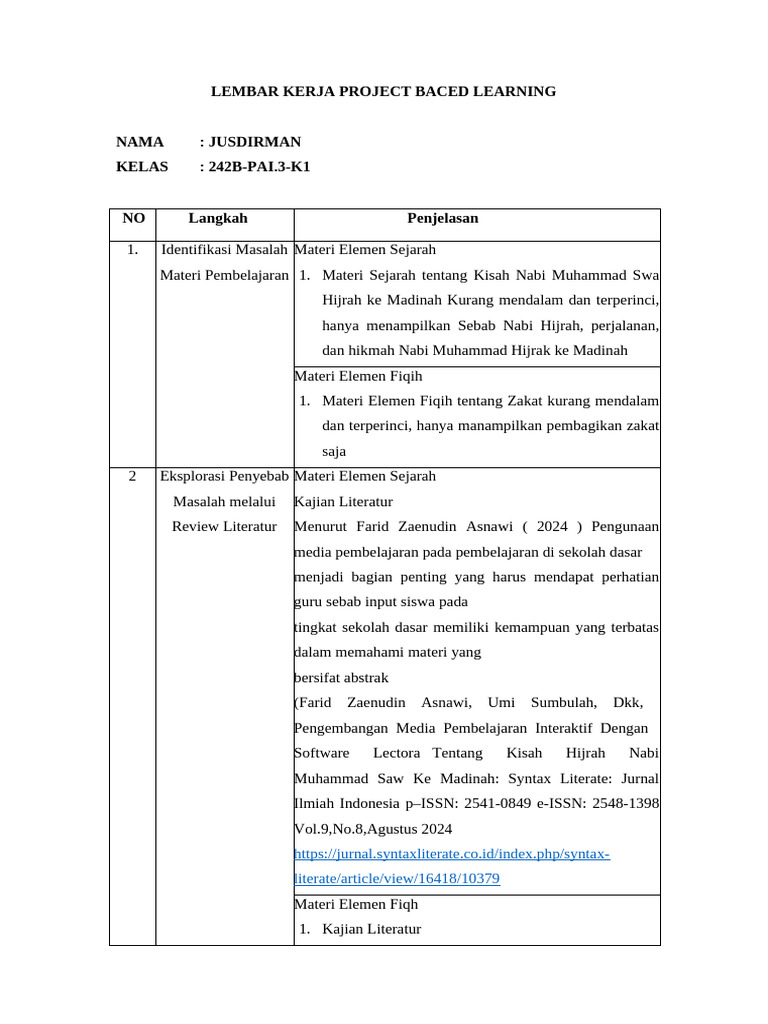 LEMBAR KERJA PROJECT BACED LEARNING ( PJBL ) siap Revisi | PDF