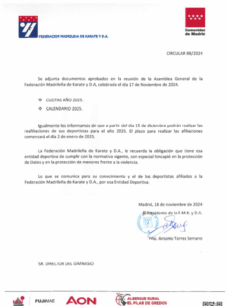Cuotas y Actividades Federación Karate 2025 | PDF