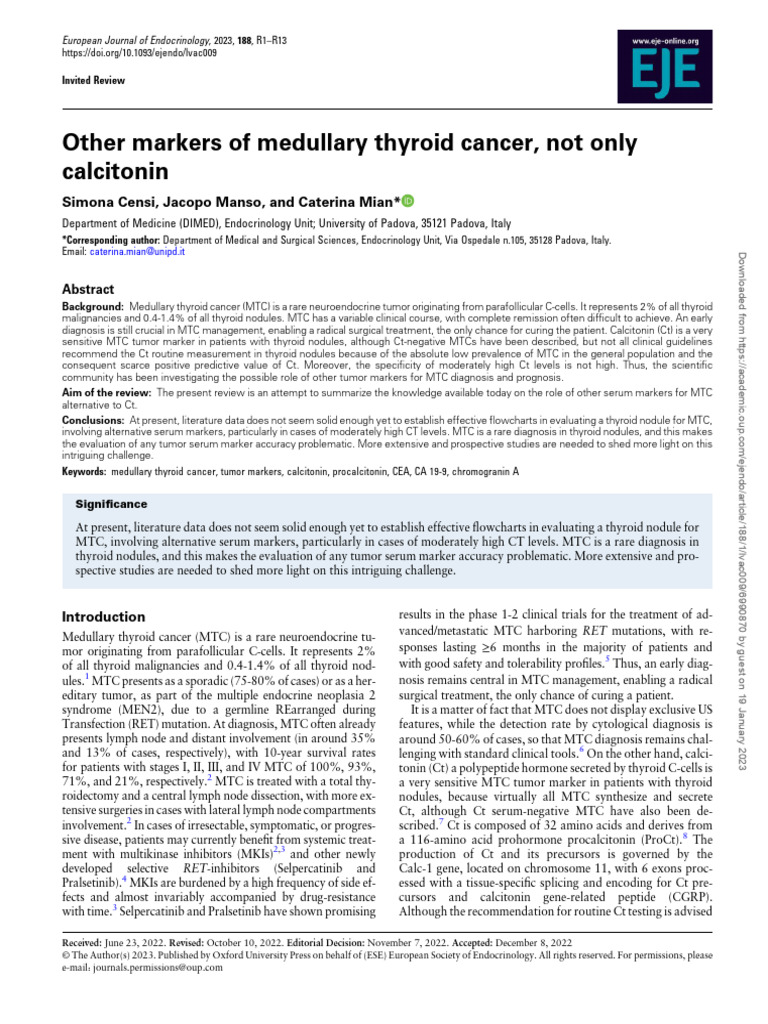 Other Markers of Medullary Thyroid Cancer | PDF | Clinical Medicine ...