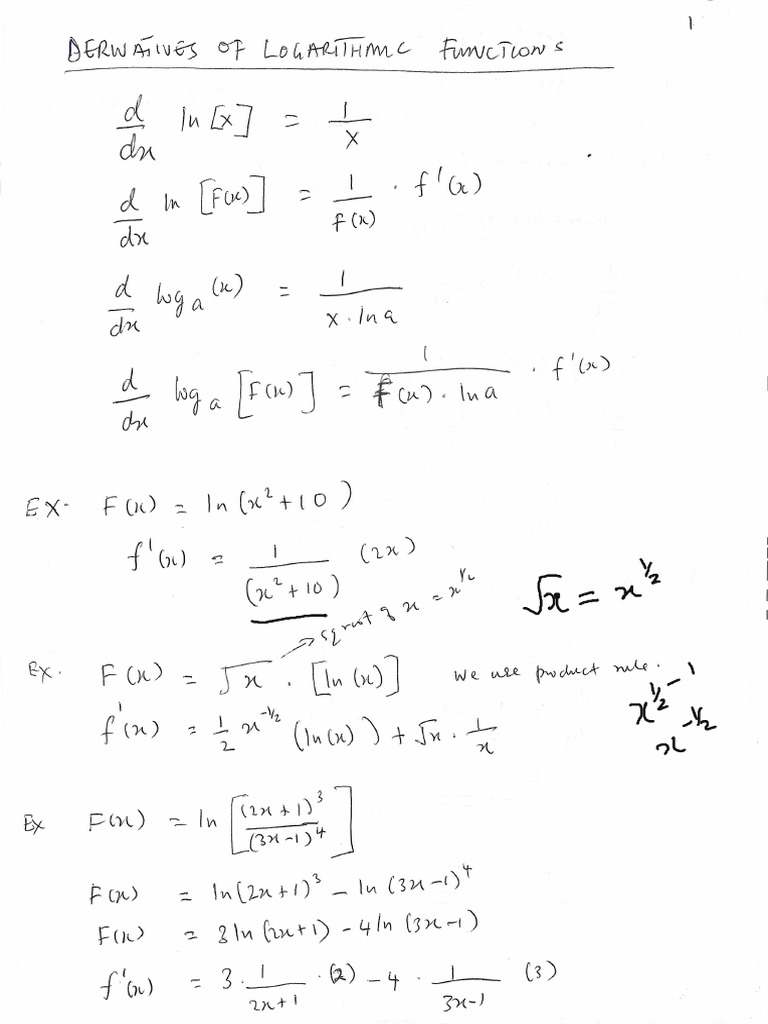 Derivatives of Logarithmic Functions Merged | PDF