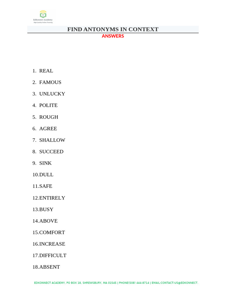 Vocabulary Antonyms Practice | PDF