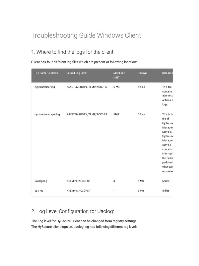 Client Troubleshooting - Accops HySecure 5.2 Knowledge Center | PDF ...
