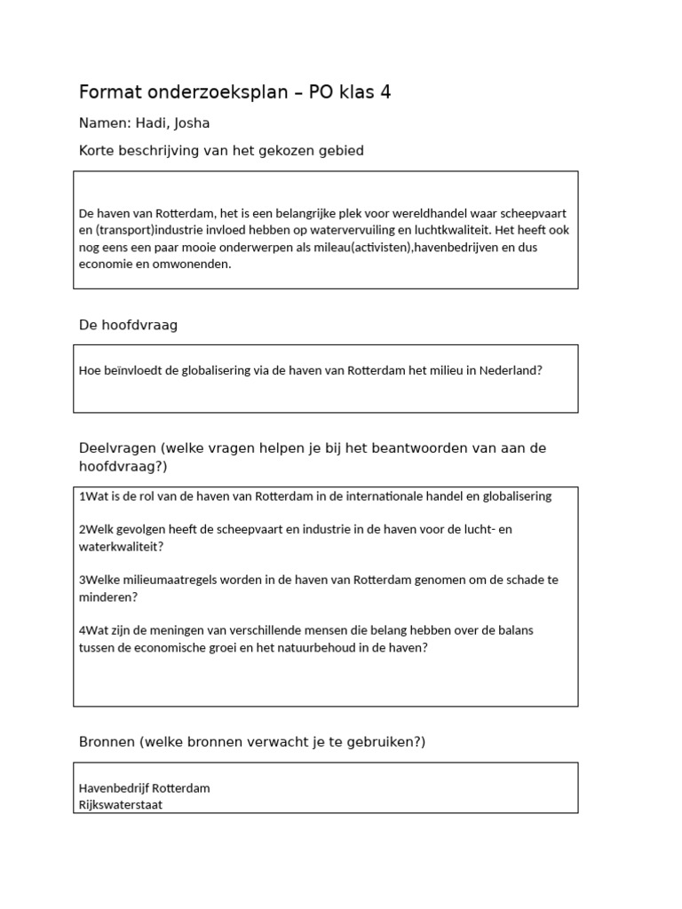 Onderzoeksplan PO Klas4 | PDF