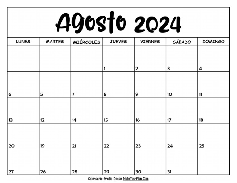 Calendario de Agosto 2024 | PDF