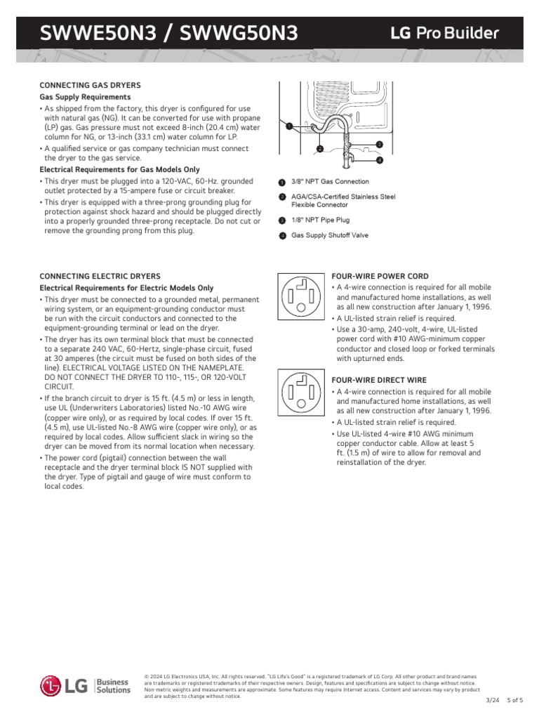 WASHER DRYER SWWE50N3_SWWG50N3_LG_Builder_Spec_Sheet5 | PDF ...