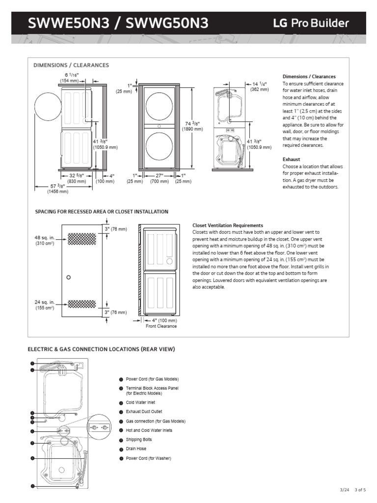 WASHER DRYER SWWE50N3 - SWWG50N3 - LG - Builder - Spec - Sheet3 | PDF ...