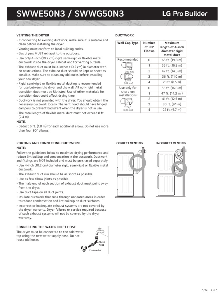 WASHER DRYER SWWE50N3 - SWWG50N3 - LG - Builder - Spec - Sheet4 | PDF ...