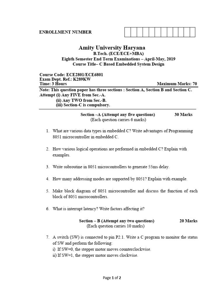 B Tech (ECE-Dual) VIII C Based Embedded System Design S - Out | PDF