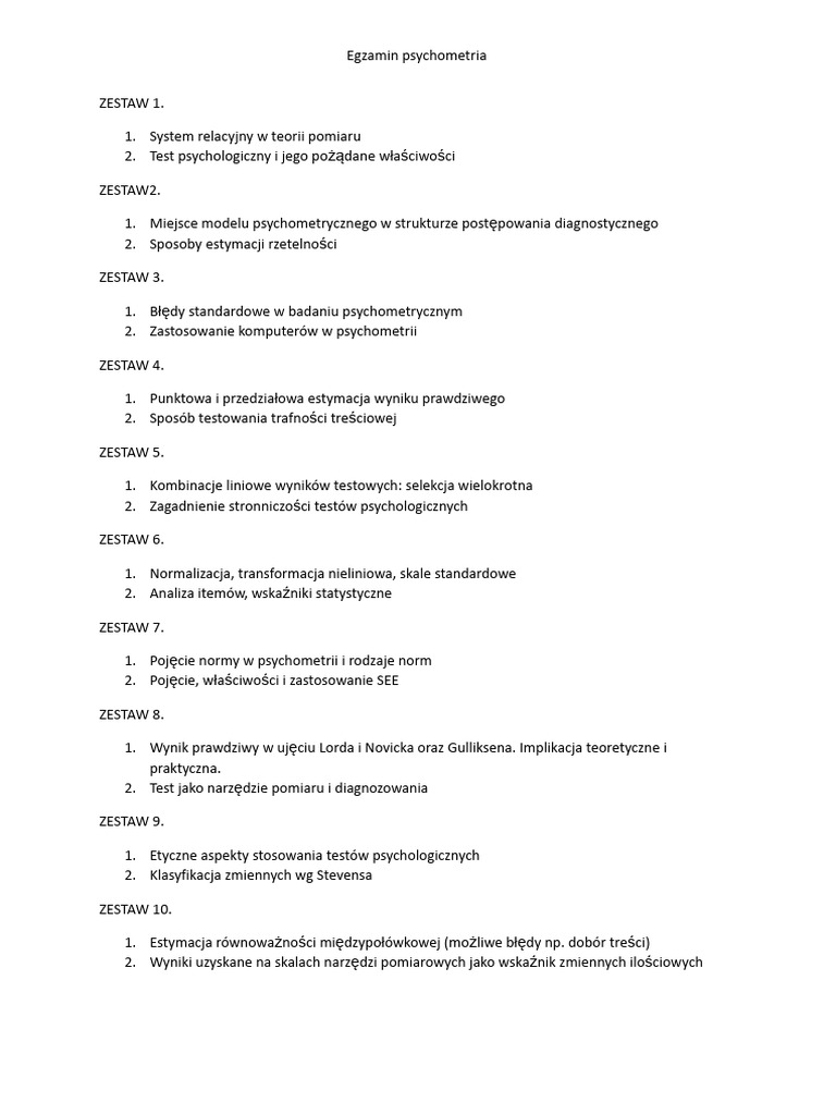Psychometria 20 20zestawy 20egzaminacyjne 20 | PDF