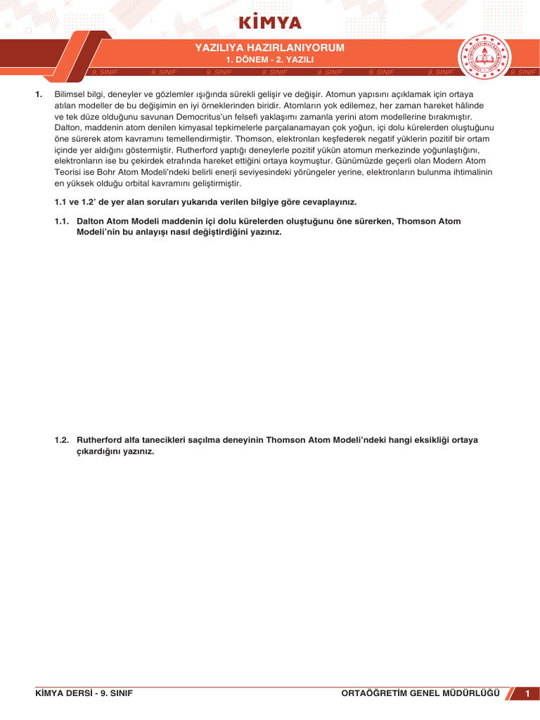 Kimya 1d 2y Ogm Materytal | PDF